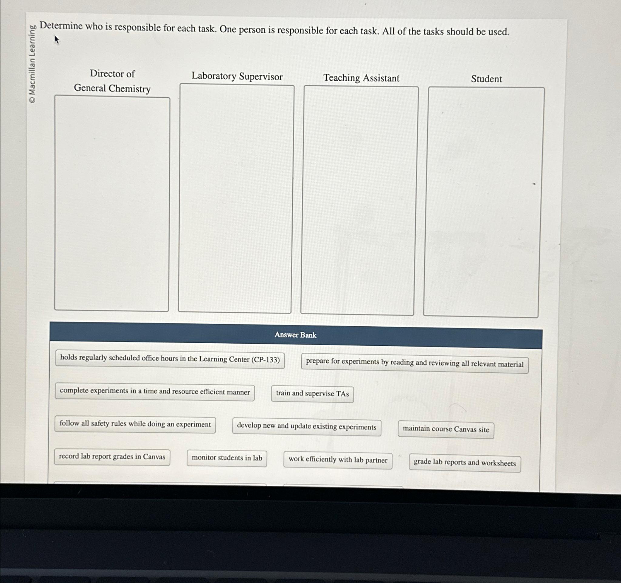 Solved Determine who is responsible for each task. One | Chegg.com
