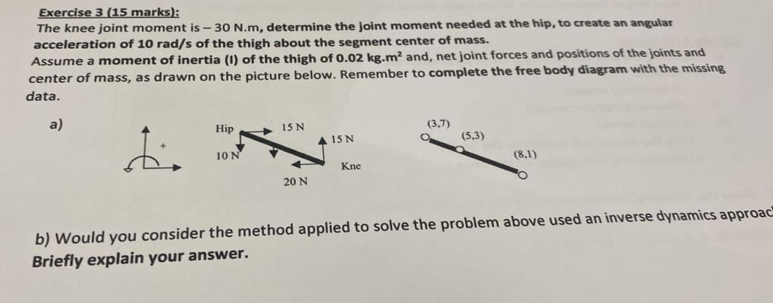 Solved Exercise 3 (15 ﻿marks):The knee joint moment is -30 | Chegg.com