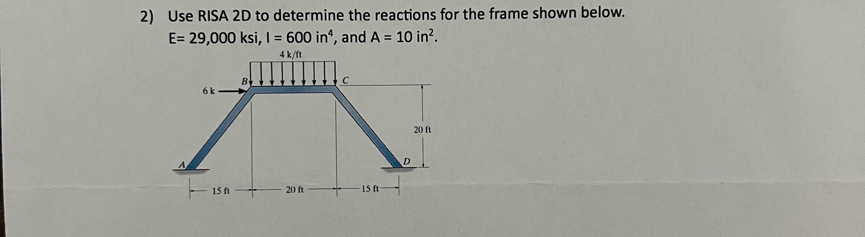 Use RISA 2D to determine the reactions for the frame | Chegg.com