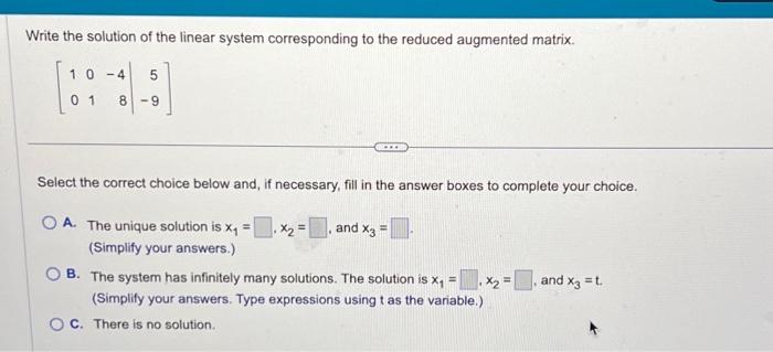 Solved Write the solution of the linear system corresponding | Chegg.com