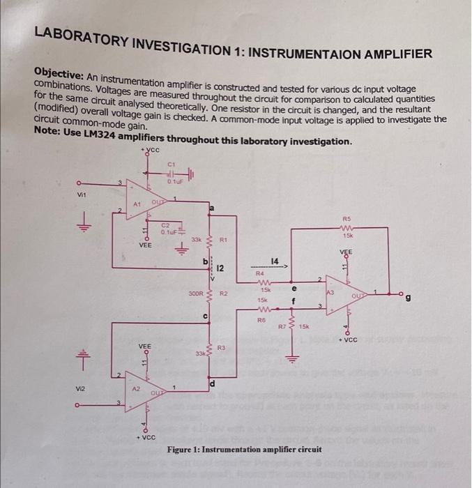 LABORATORY INVESTIGATION 1: INSTRUMENTAION AMPLIFIER | Chegg.com