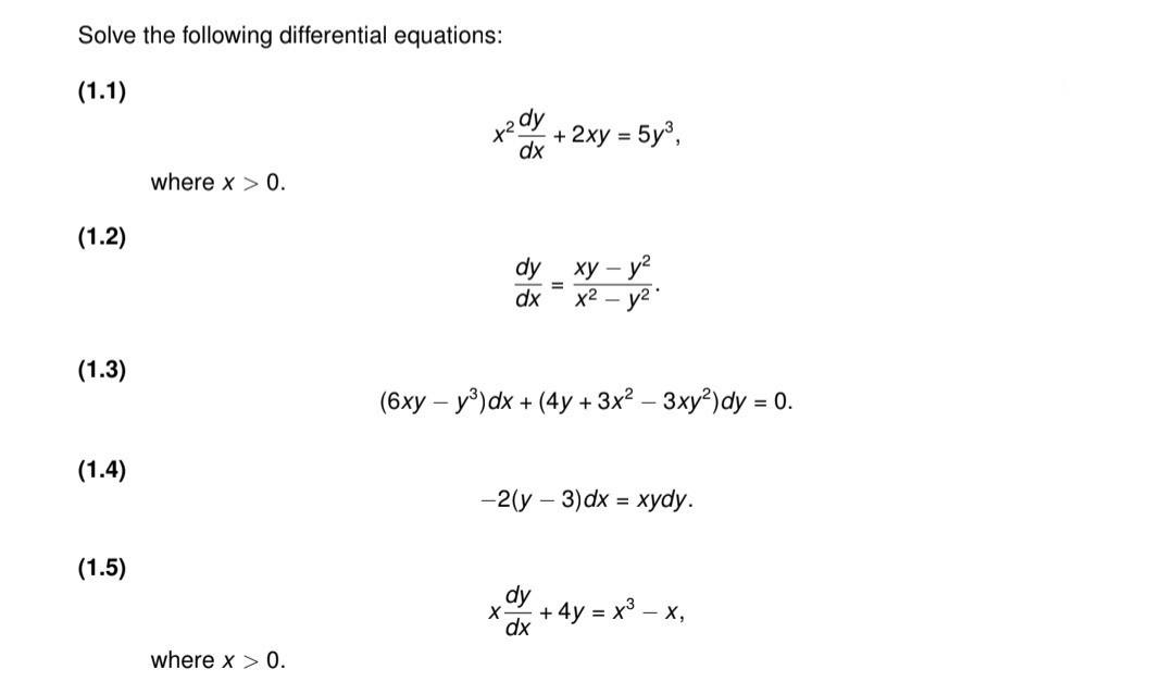 Solved Solve the following differential equations: | Chegg.com