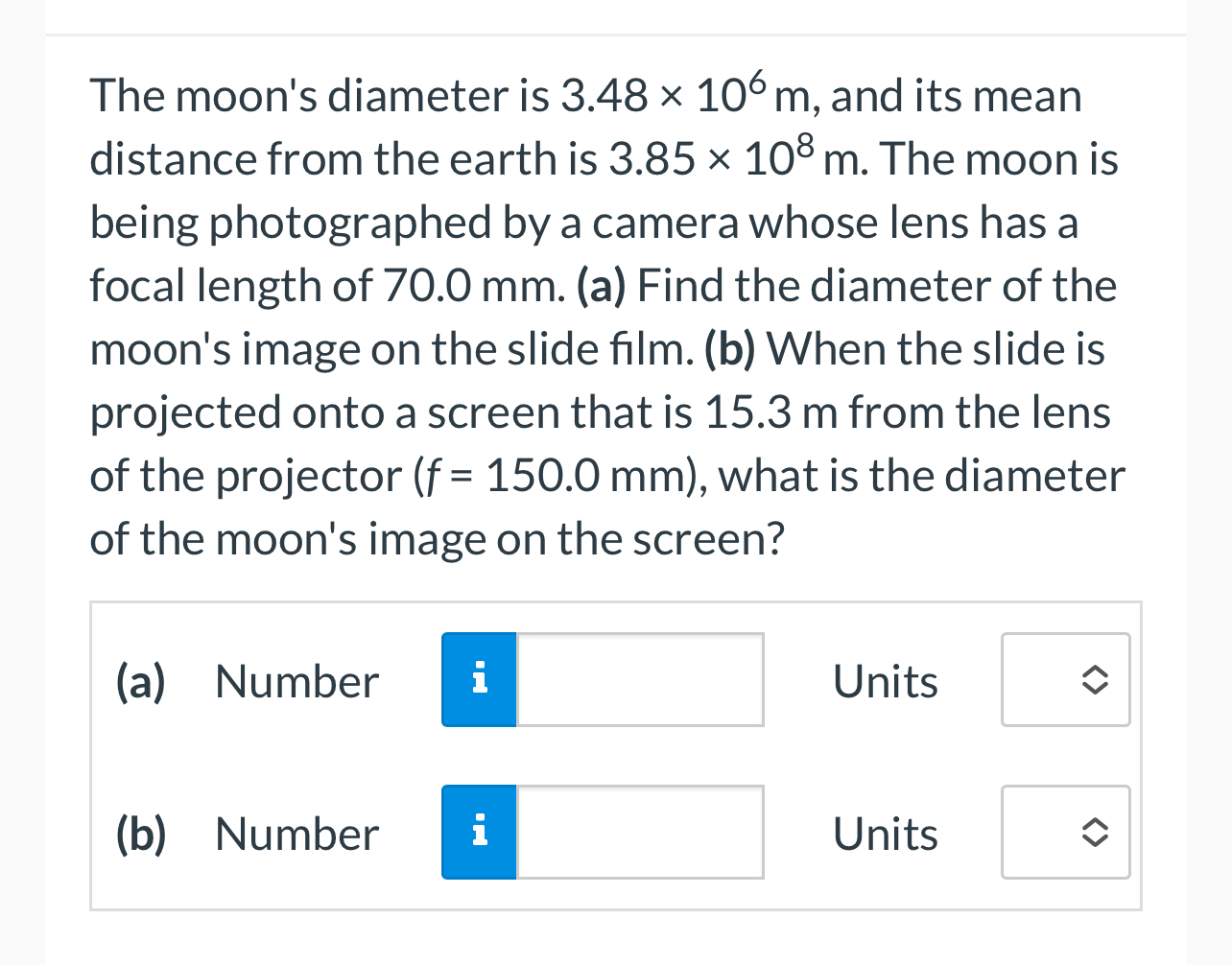 Solved The moon's diameter is 3.48×106m, ﻿and its mean | Chegg.com