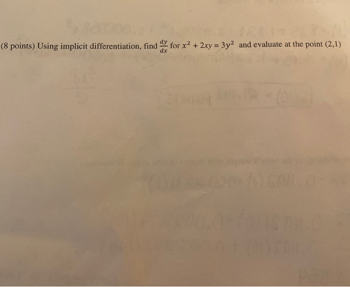 Solved (8 points) Using implicit differentiation, find for | Chegg.com Solved (8 points) Using implicit differentiation, find for | Chegg.com
