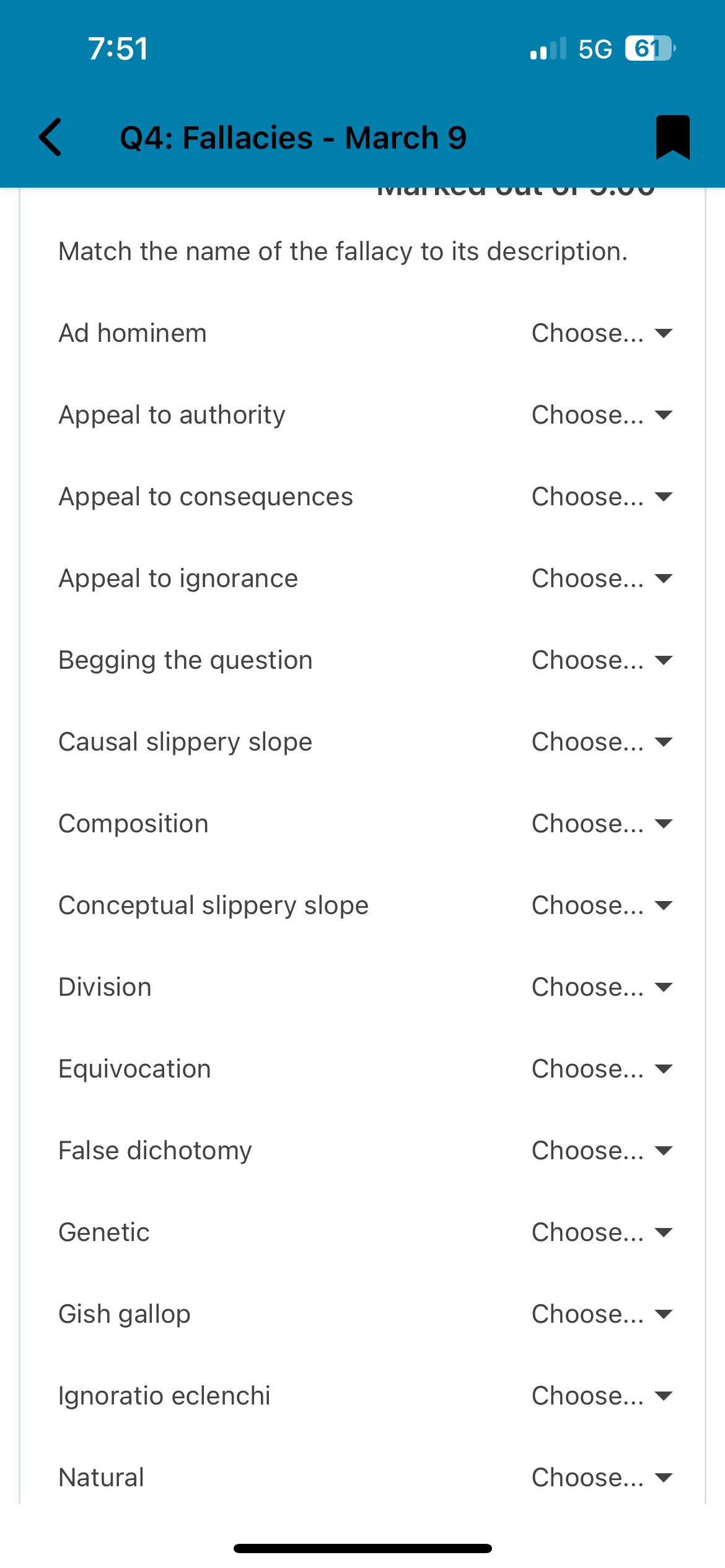 Solved 7:515G61Q4: Fallacies - ﻿March 9Match the name of the | Chegg.com