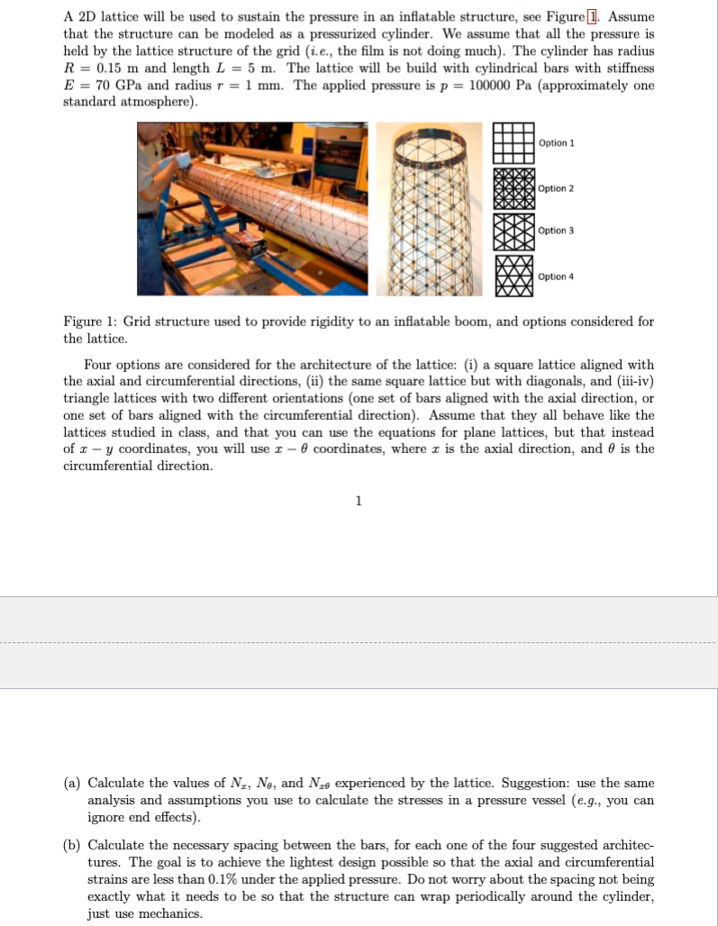 Solved A 2D lattice will be used to sustain the pressure in | Chegg.com