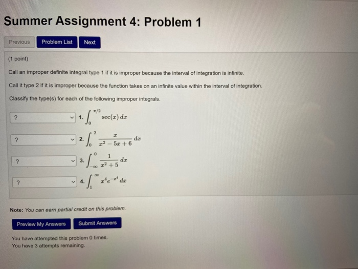 Solved Summer Assignment 4: Problem 1 Previous Problem List | Chegg.com