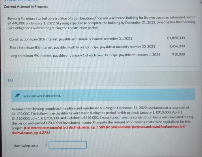 Solved Current Attempt in Progress Skysong Furniture started | Chegg.com