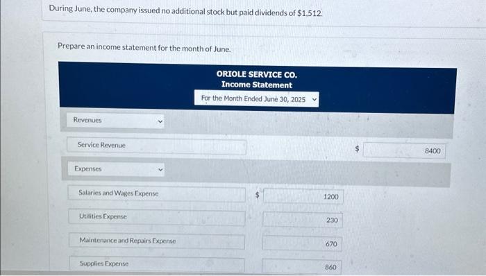 Solved On June 1,2025 , Oriole Service Co. was started with | Chegg.com