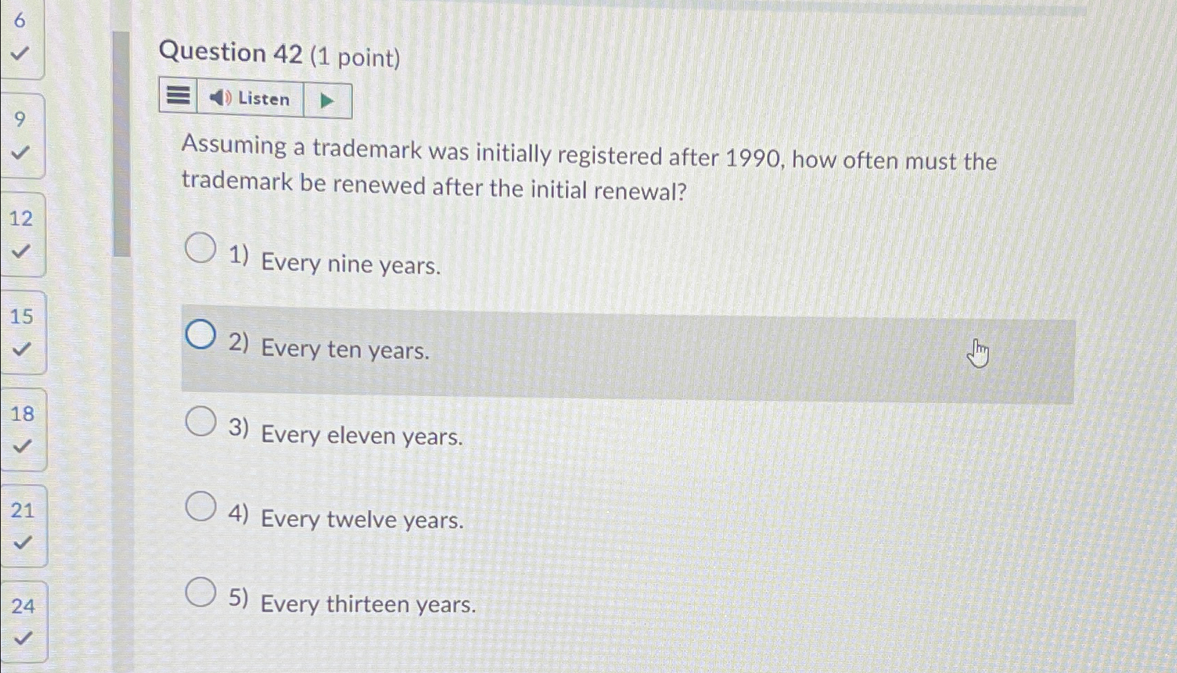 Solved Question 42 (1 ﻿point)ListenAssuming a trademark was | Chegg.com