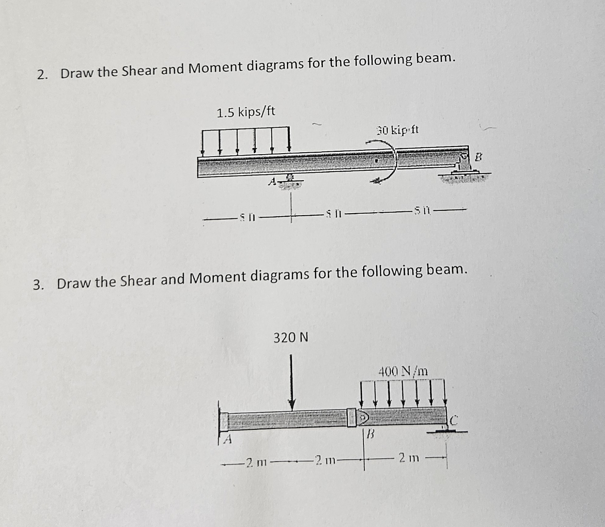 Solved Draw the Shear and Moment diagrams for the following | Chegg.com