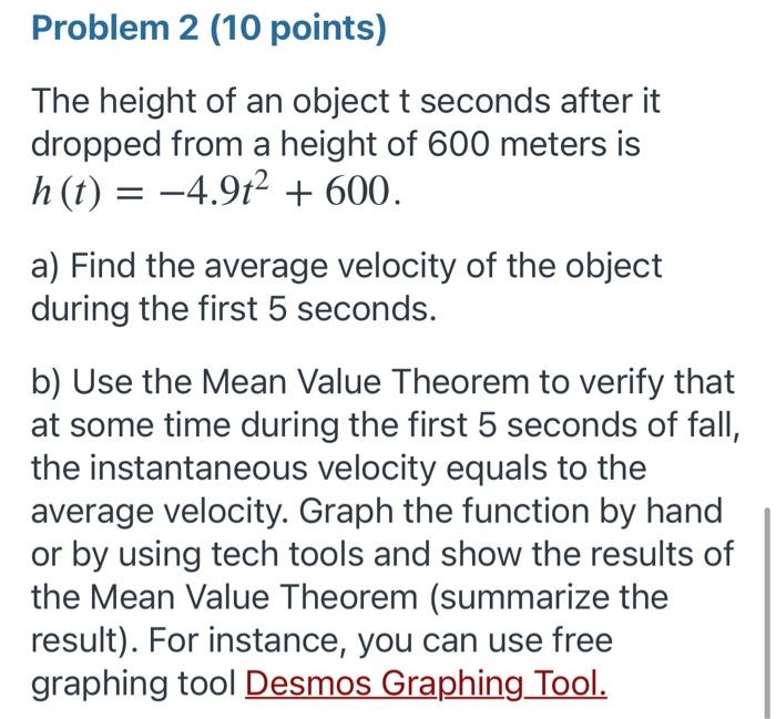 Solved Problem 2 (10 points) The height of an object t | Chegg.com
