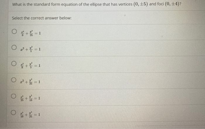Solved What Is The Standard Form Equation Of The Ellipse Chegg Solved What Is The Standard Form Equation Of The Ellipse Chegg