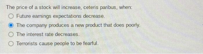 Solved The price of a stock will increase, ceteris paribus, | Chegg.com