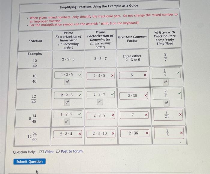 Solved Simplifying Fractions Using the Example as a Guide - | Chegg.com