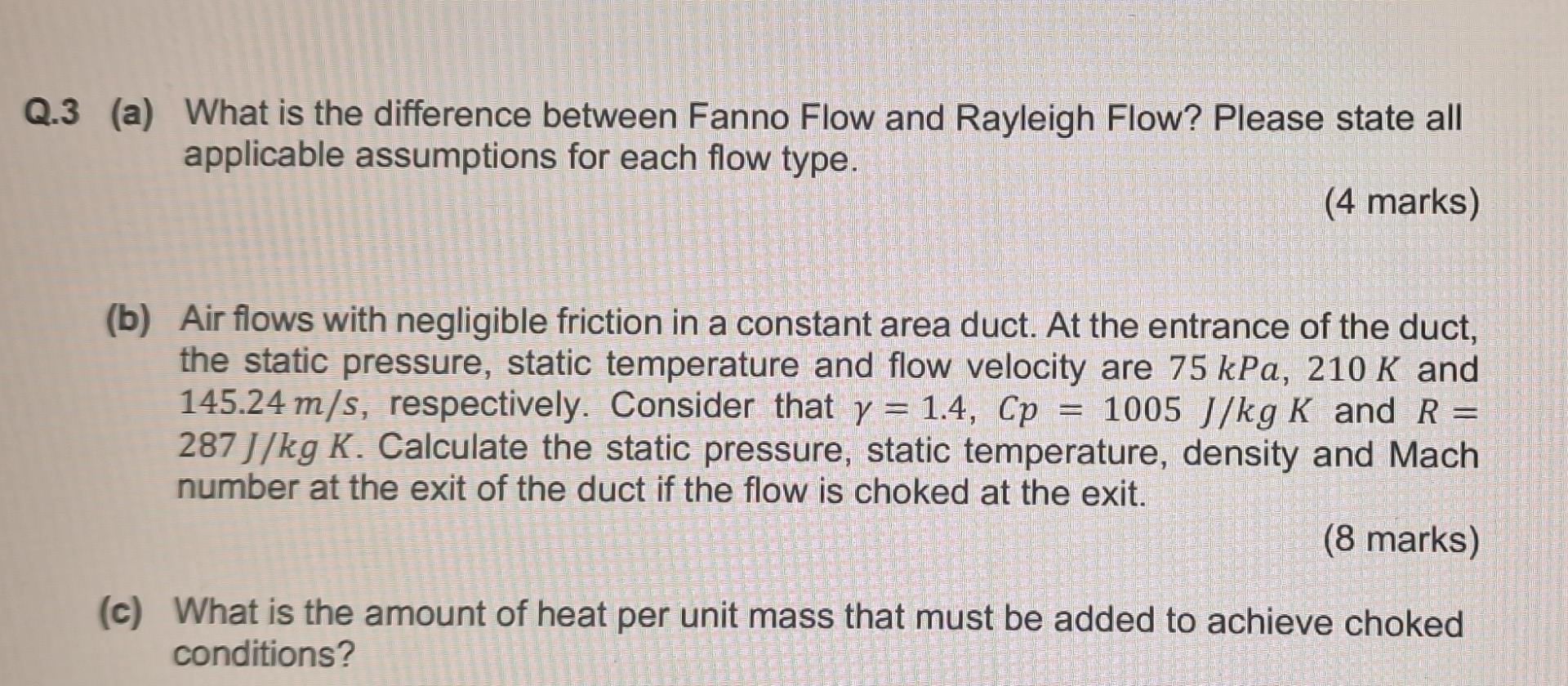 Solved Q.3 (a) What is the difference between Fanno Flow and | Chegg.com