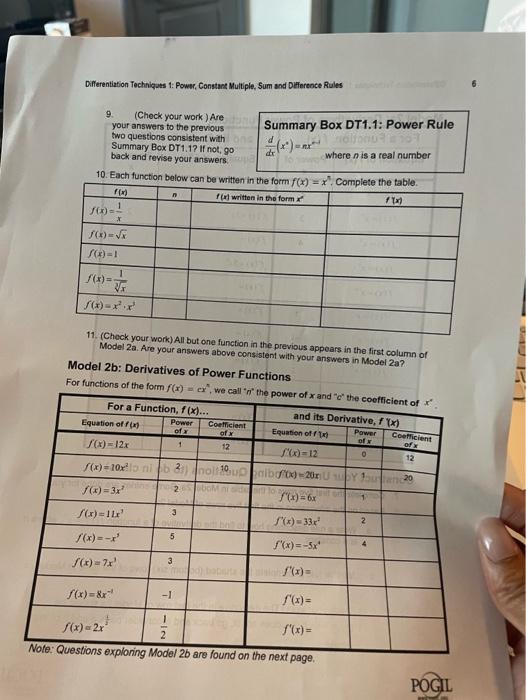 Solved Differentiation Techniques 1: Power, Constane | Chegg.com