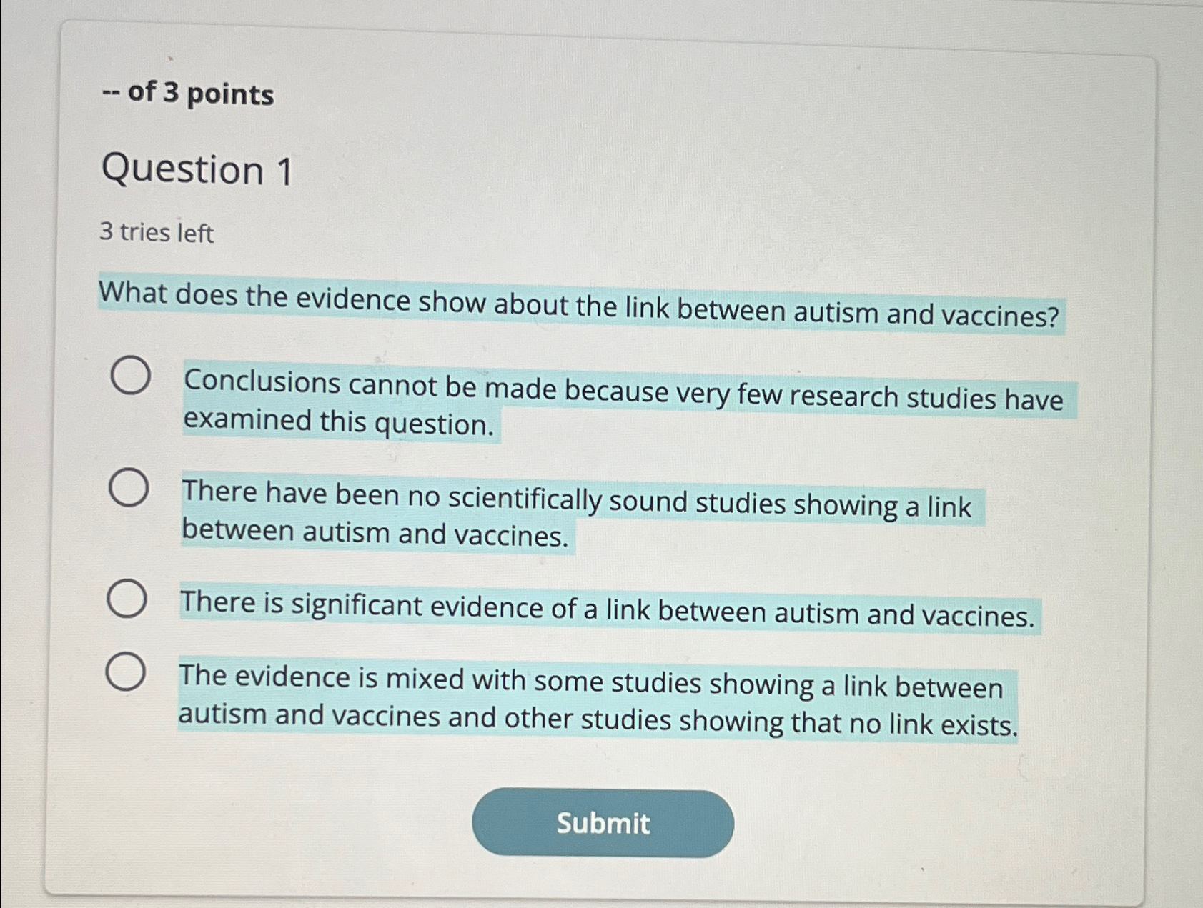 Solved -- ﻿of 3 ﻿pointsQuestion 13 ﻿tries leftWhat does the | Chegg.com