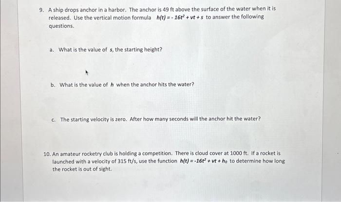 Solved 9. A ship drops anchor in a harbor. The anchor is | Chegg.com