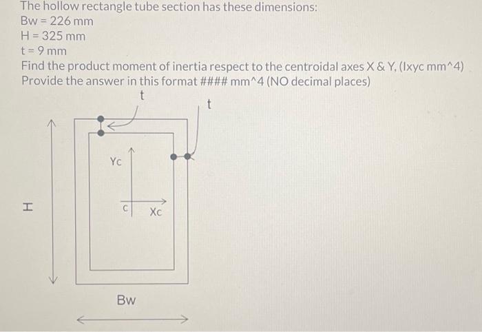Solved The hollow rectangle tube section has these | Chegg.com
