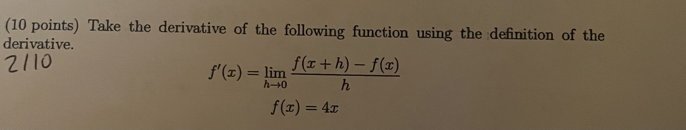 Solved Take the derivative of the following function using | Chegg.com