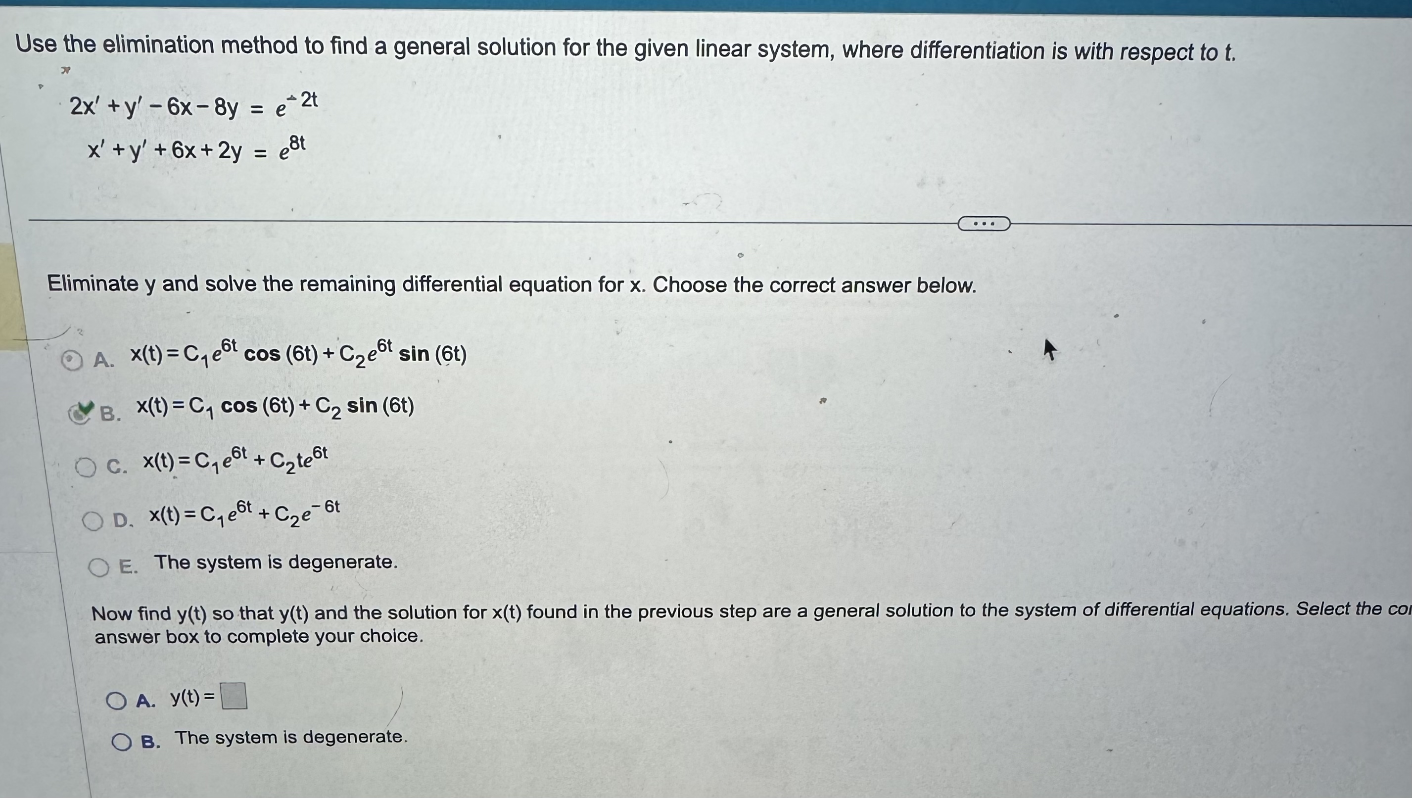 Solved Use the elimination method to find a general solution | Chegg.com
