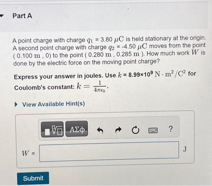 Solved A point charge with charge q1=3.80μC is held | Chegg.com