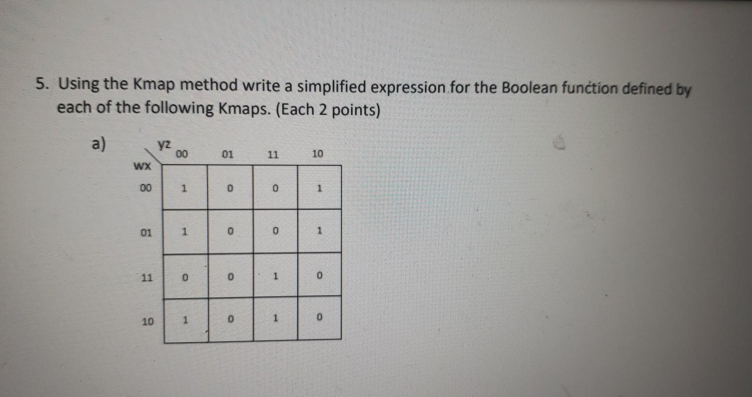 Solved 5. Using the Kmap method write a simplified | Chegg.com