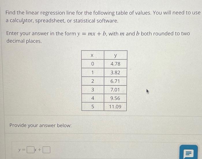 Solved Find The Linear Regression Line For The Following