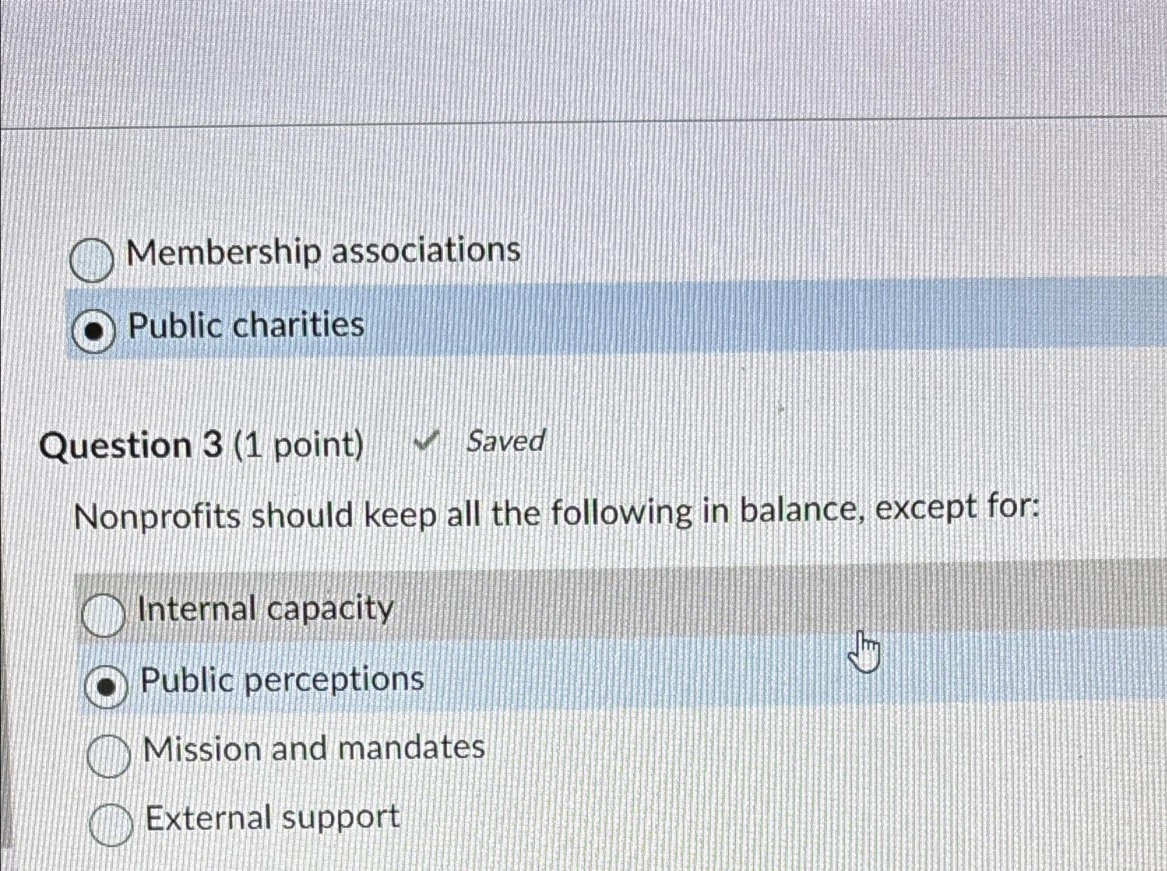 Solved Membership associationsPublic charitiesQuestion 3 (1 | Chegg.com