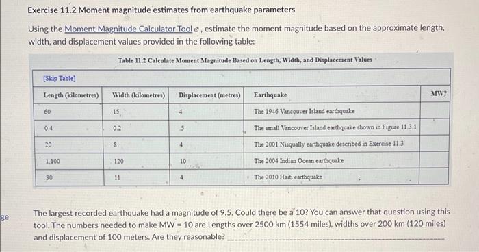 Solved Exercise 11.2 Moment magnitude estimates from | Chegg.com