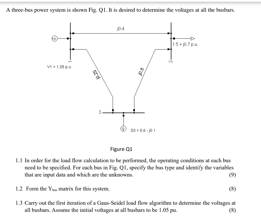 Solved A three-bus power system is shown Fig. Q1. It is | Chegg.com