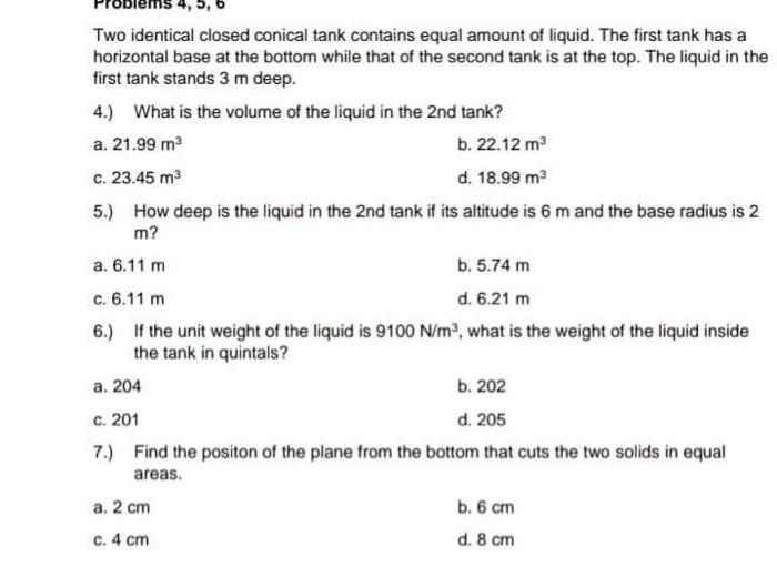 Solved Two identical closed conical tank contains equal | Chegg.com