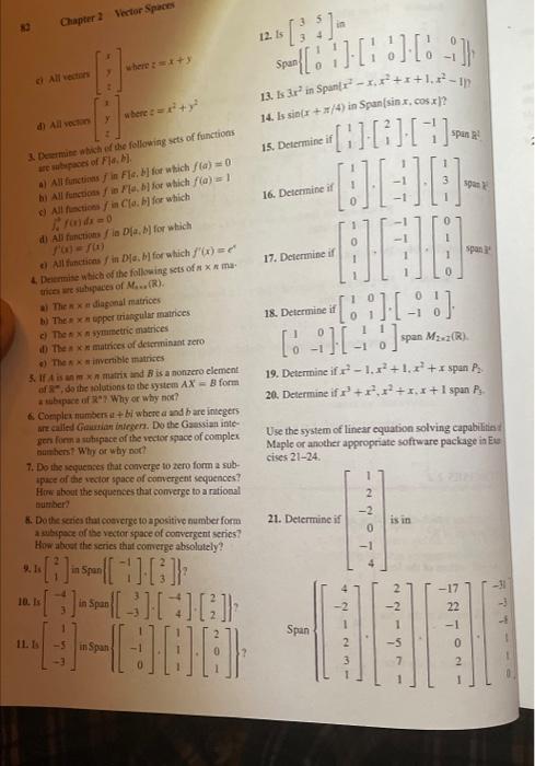 Solved s Chapter 2 Vector Spaces 12. 15[3354] in c) All | Chegg.com