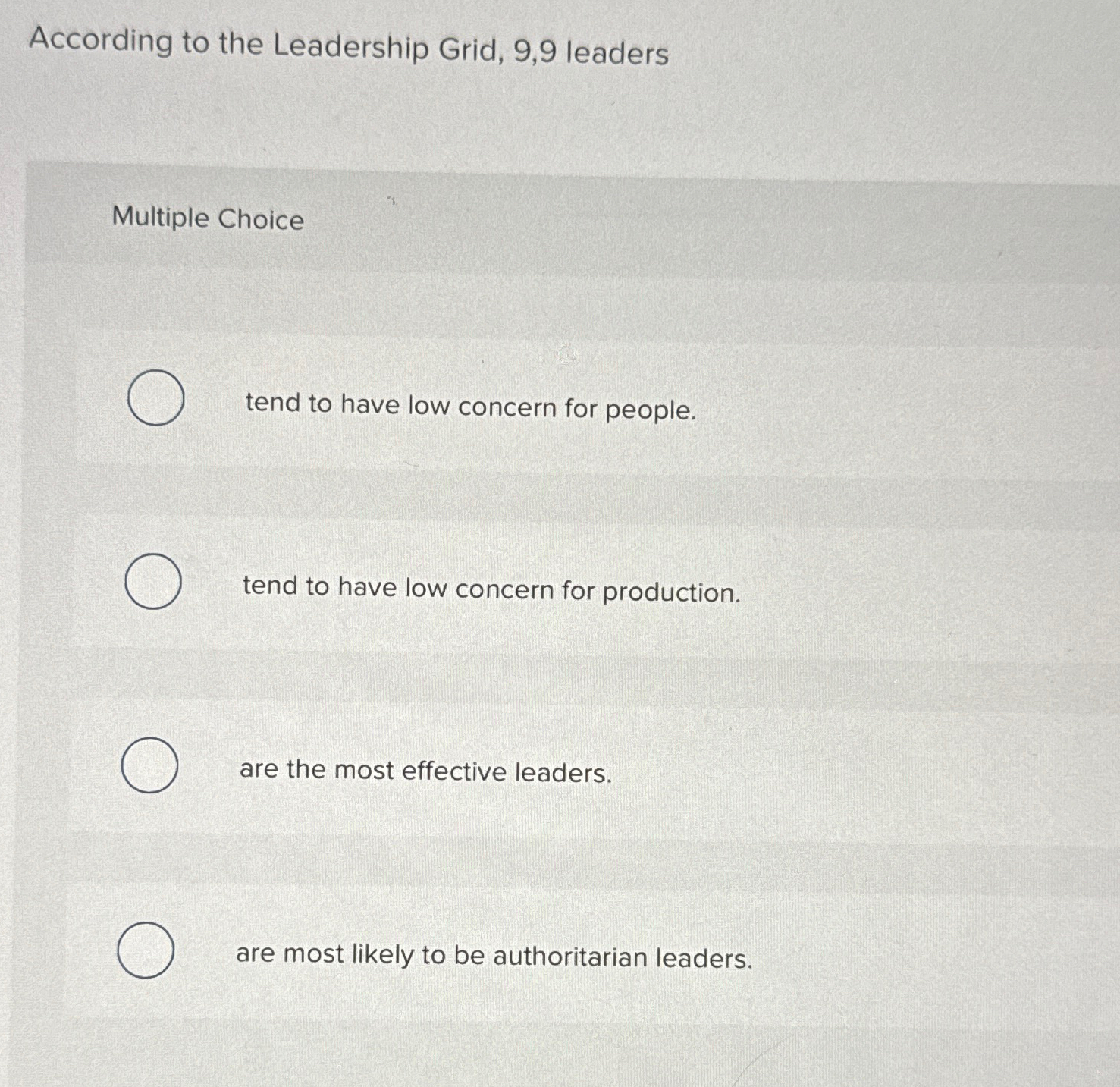 Solved According to the Leadership Grid, 9,9 | Chegg.com