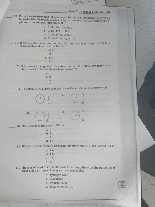 Solved Level 2 Concept Synthesis 35 83. From the selections | Chegg.com
