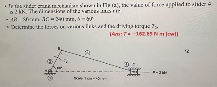 Solved - In the slider crank mechanism shown in Fig (a), the | Chegg.com