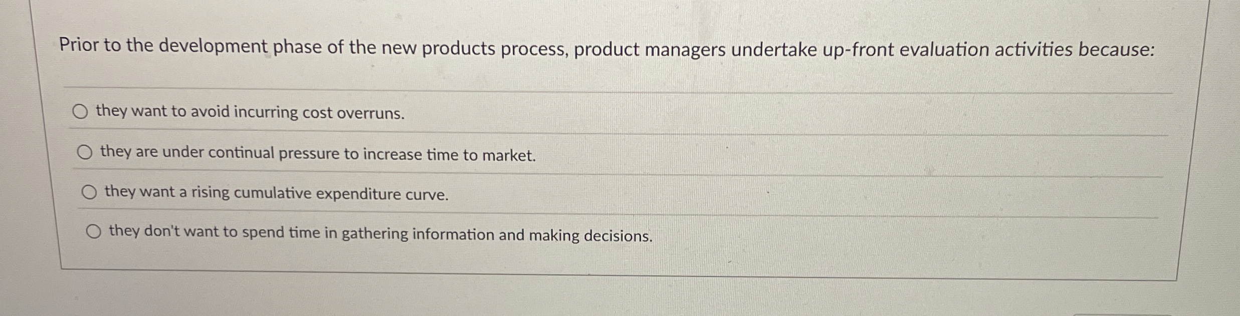 Solved Prior to the development phase of the new products | Chegg.com