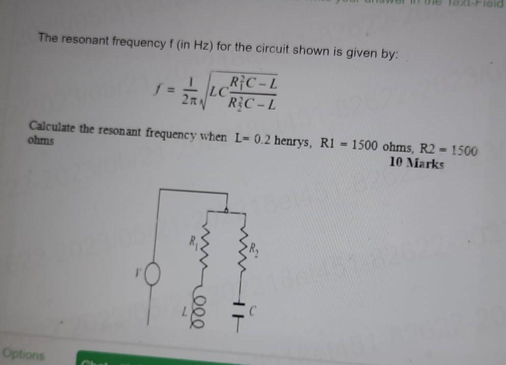 Solved The resonant frequency f (in Hz ) for the circuit | Chegg.com