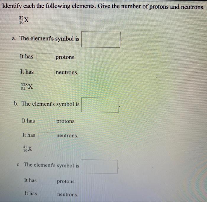 Solved Identify each the following elements. Give the number | Chegg.com