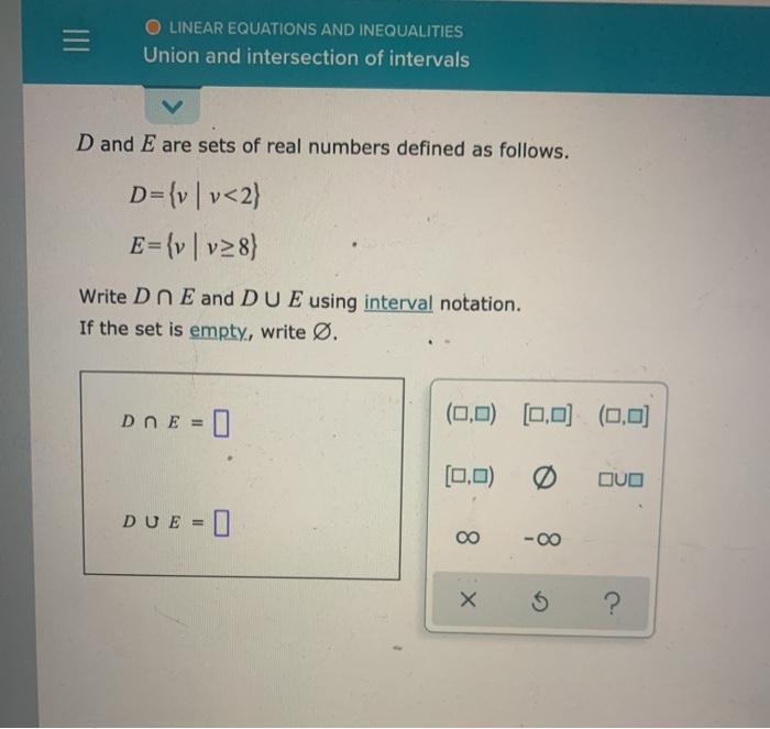 Solved = O LINEAR EQUATIONS AND INEQUALITIES Union and | Chegg.com