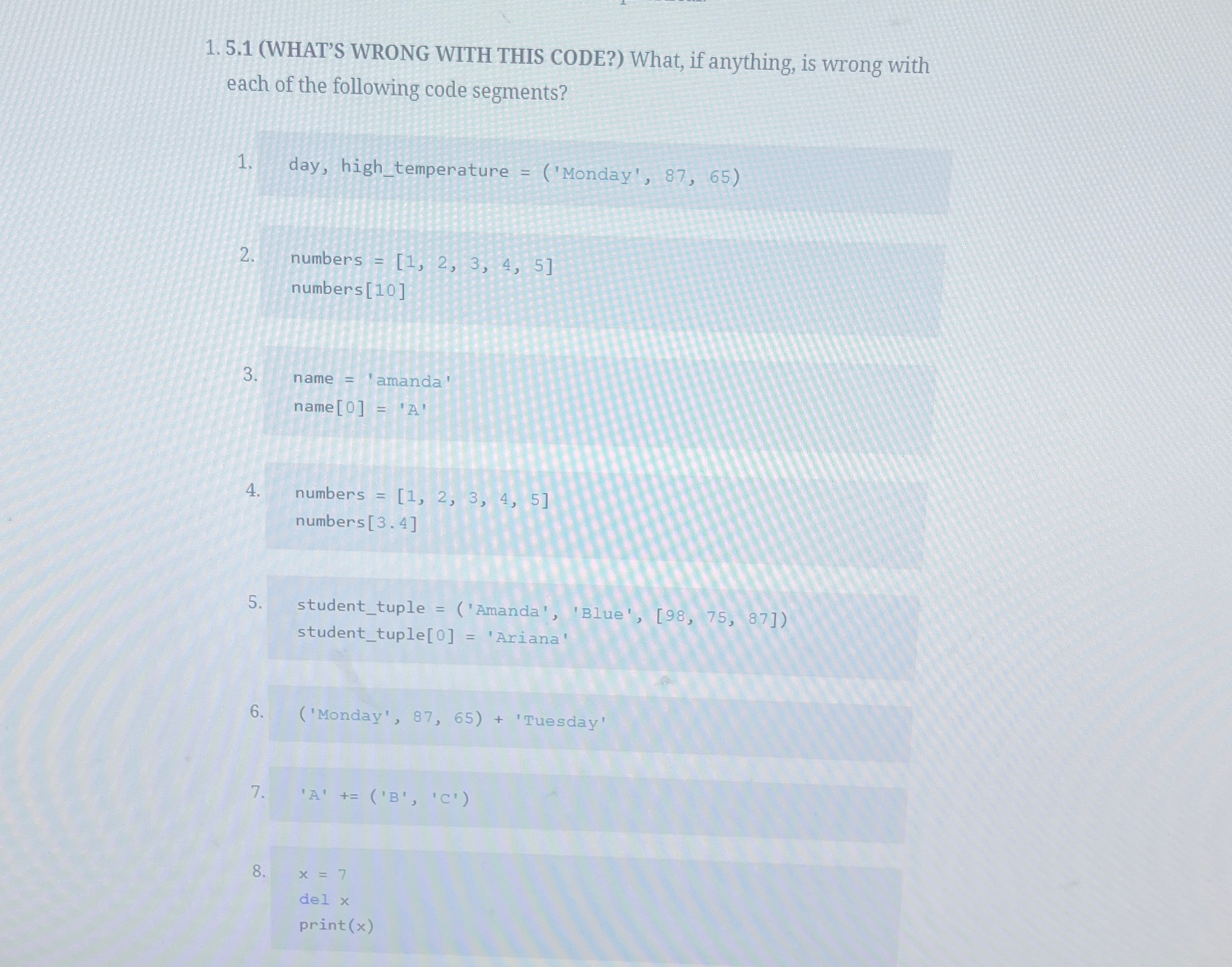 5.1 (WHAT'S WRONG WITH THIS CODE?) ﻿What, if | Chegg.com