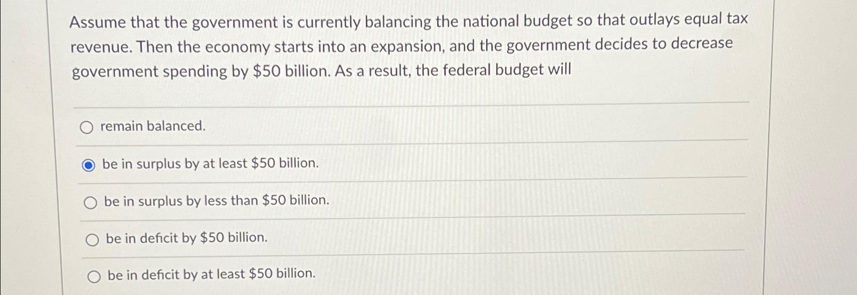Solved Assume that the government is currently balancing the | Chegg.com