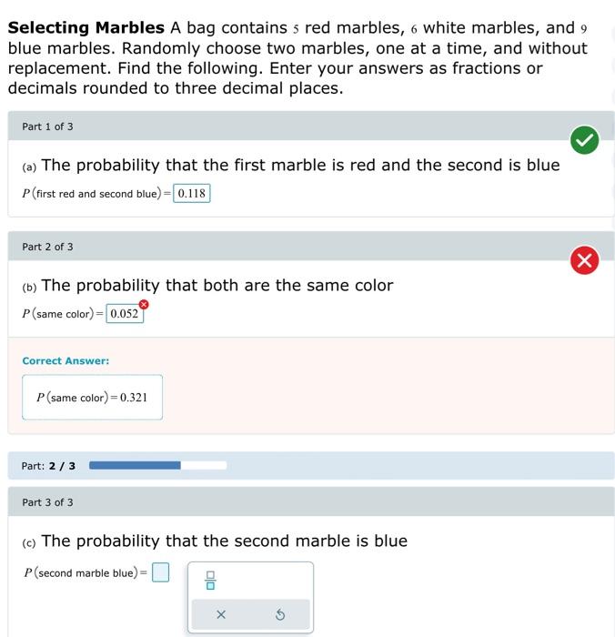 Solved Selecting Marbles A bag contains 5 red marbles, 6 | Chegg.com