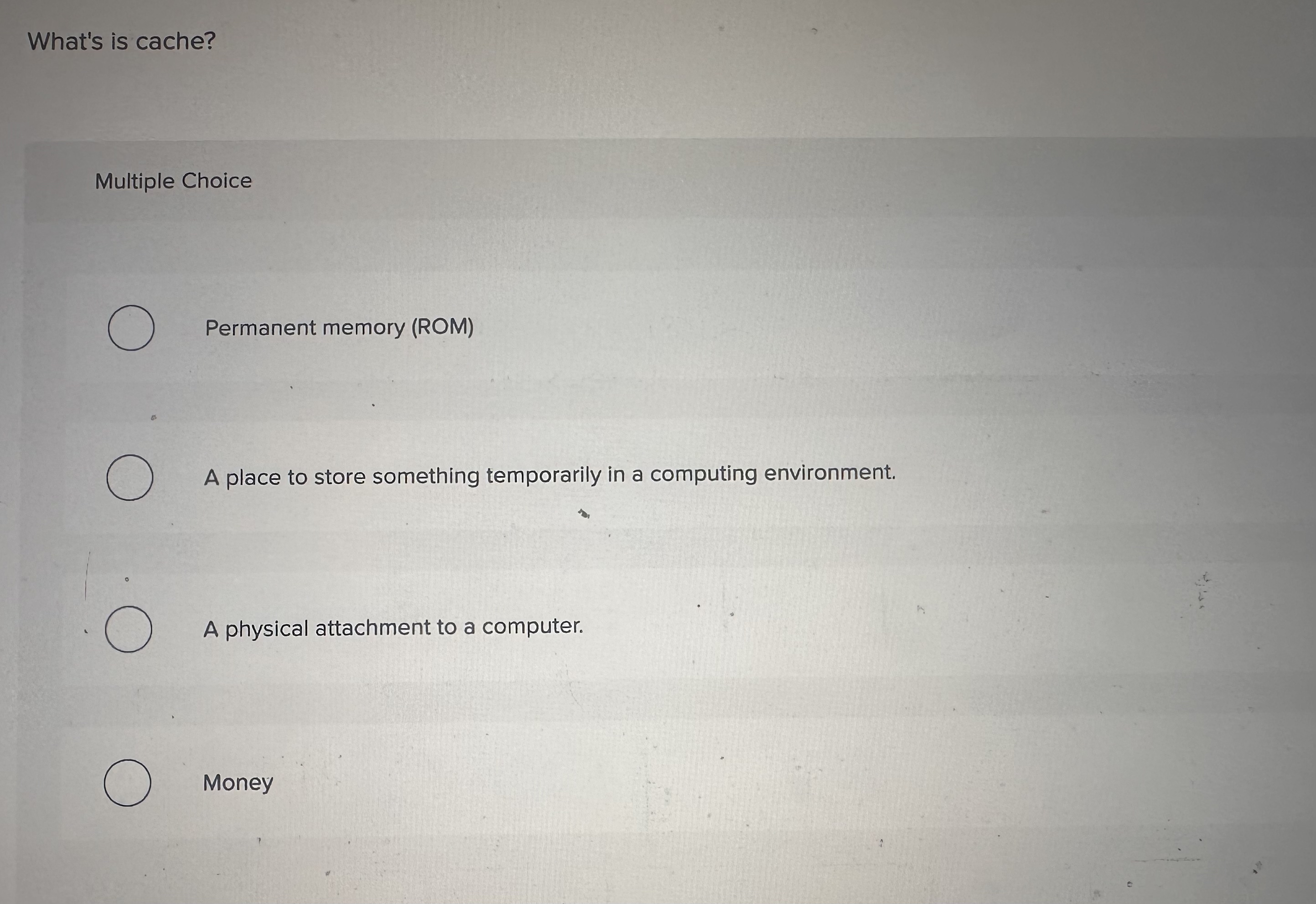 Solved What's is cache?Multiple ChoicePermanent memory | Chegg.com