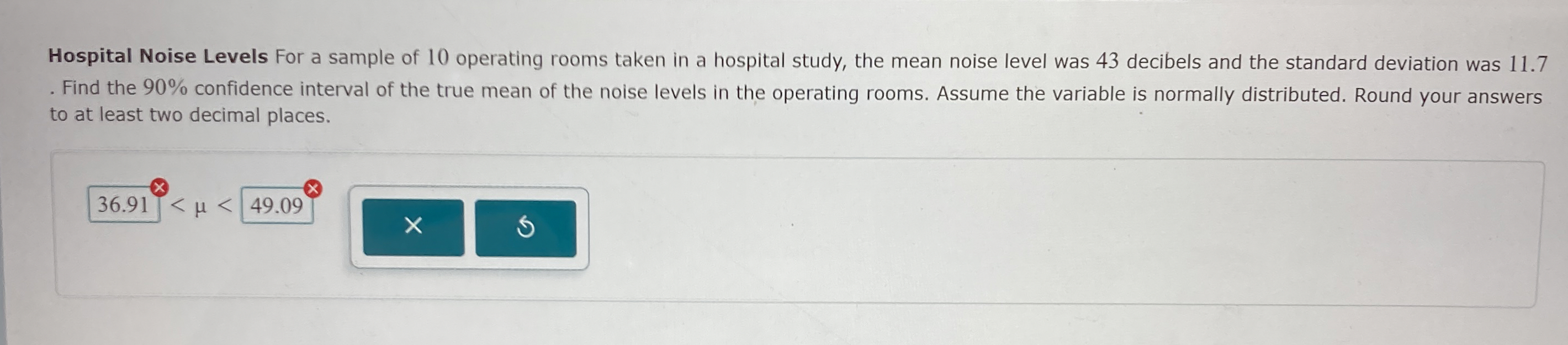 Solved Hospital Noise Levels For a sample of 10 ﻿operating | Chegg.com