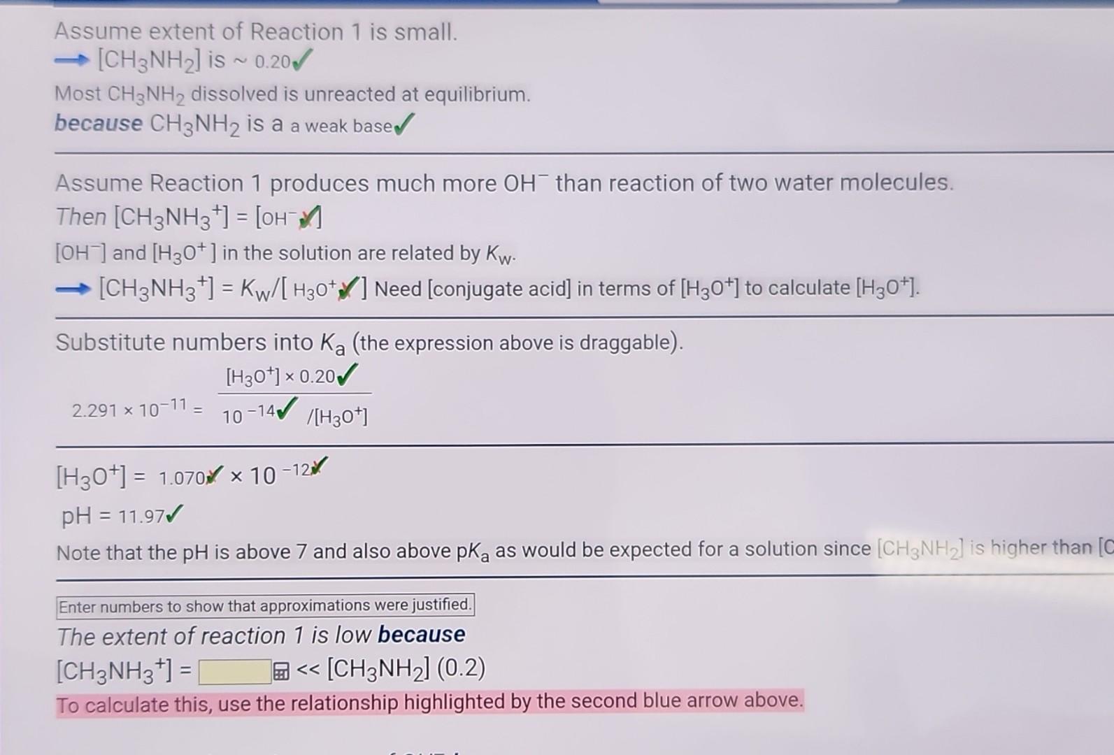 Solved Assume extent of Reaction 1 is small. →[CH3NH2] is | Chegg.com
