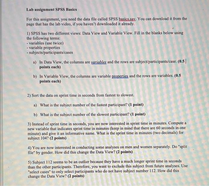 Lab assignment SPSS Basics For this assignment, you | Chegg.com