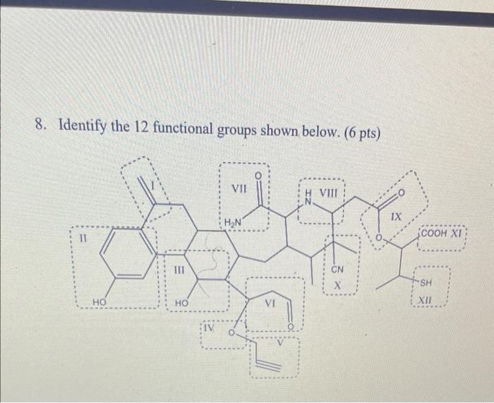 Solved 8. Identify the 12 functional groups shown below. ( | Chegg.com