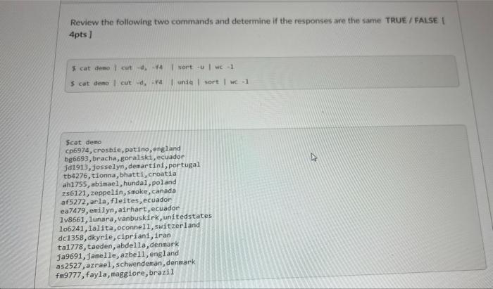 Solved Review the following two commands and determine if | Chegg.com